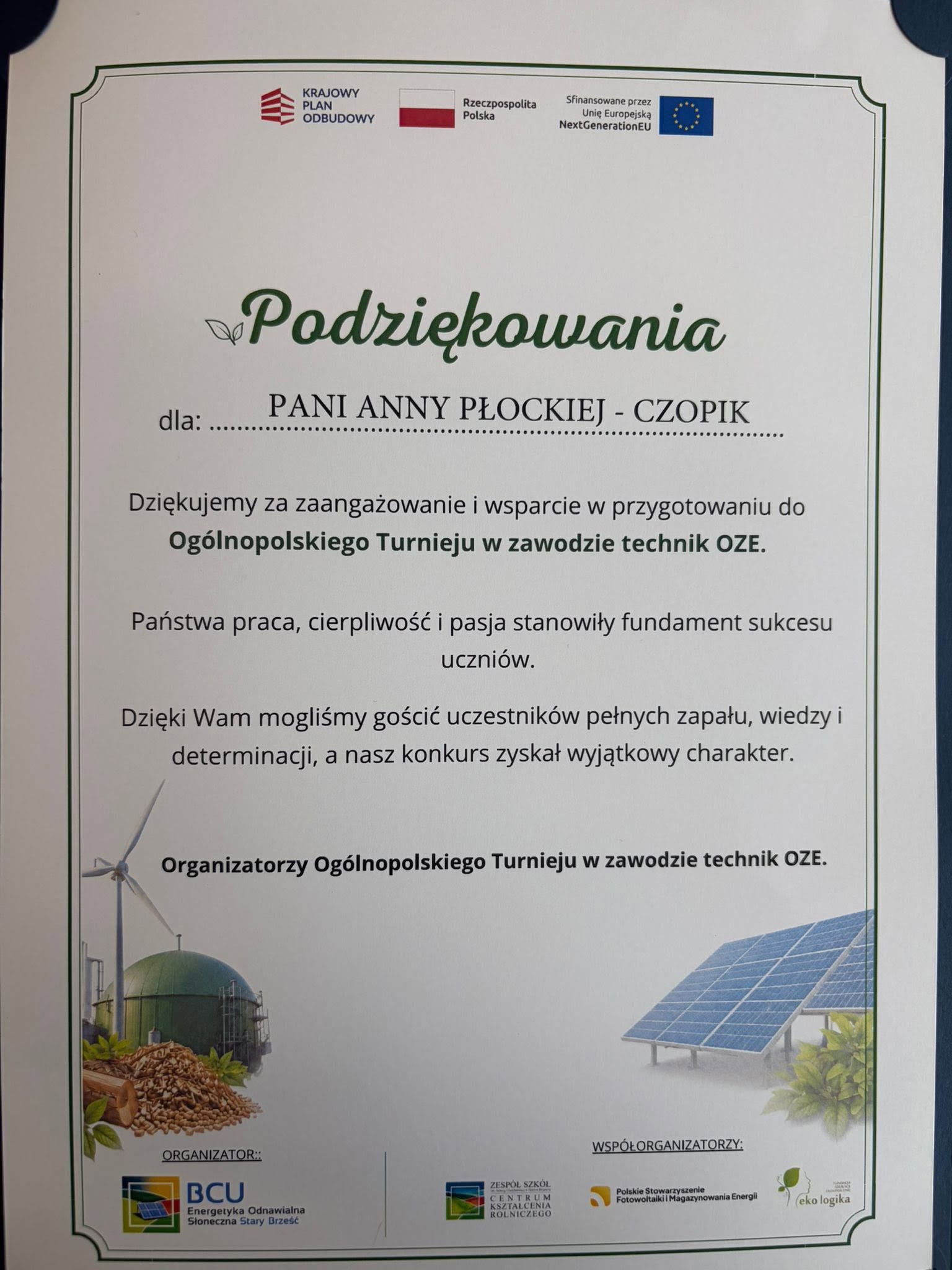 Ogólnopolski Konkurs Wiedzy o Odnawialnych Źródłach Energii (OZE ...